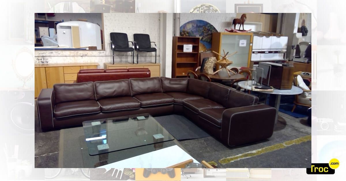 Achat SALON D'ANGLE EN CUIR BRUN occasion - Evere | Troc.com