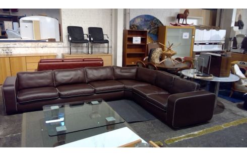 Achat SALON D'ANGLE EN CUIR BRUN occasion - Evere | Troc.com
